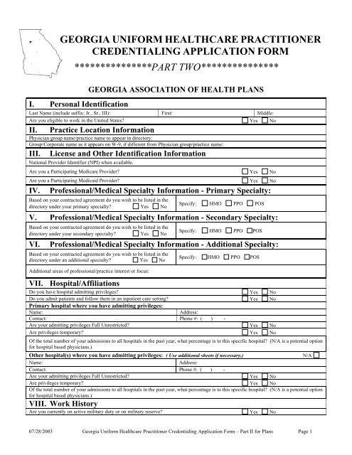 georgia uniform healthcare practitioner credentialing application ...