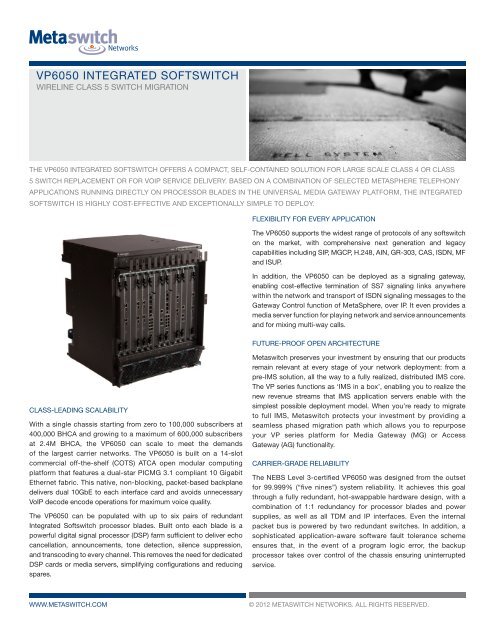 VP6050 INTEGRATED SOFTSWITCH - Metaswitch