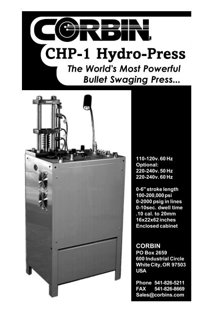 CHP-1 Hydro-Press - Corbin Bullet Swaging