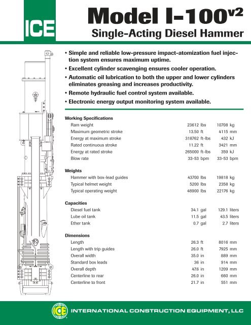 Model I-100v2 Single-Acting Diesel Hammer - ICEUSA