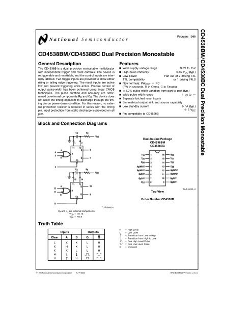 CD4538BM CD4538BC Dual Precision Monostable - Datasheet ...