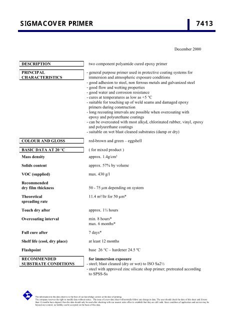 SIGMACOVER PRIMER 7413 - SIGMA PAINTS