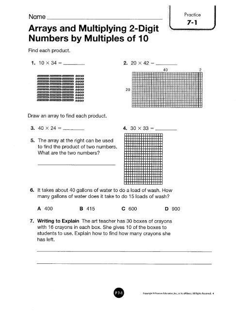Arrays And Multiplying 2 Digit Numbers By Multiples Of 10