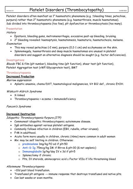 Platelet Disorders (Thrombocytopathy)