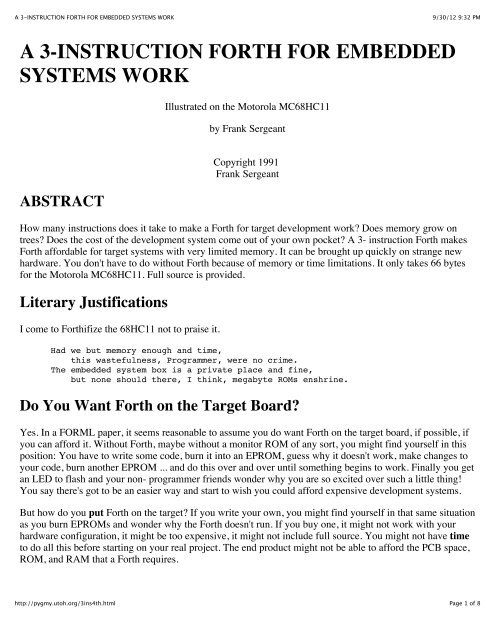 a 3-instruction forth for embedded systems work - Wulfden.org