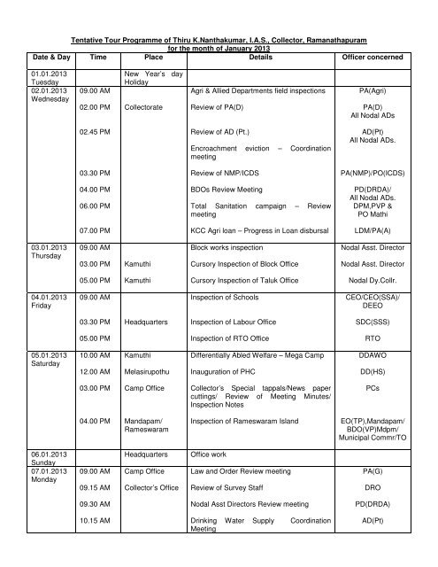 Tentative Tour Programme of Thiru K ... - Ramanathapuram