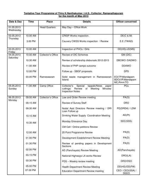 Tentative Tour Programme of Thiru K ... - Ramanathapuram