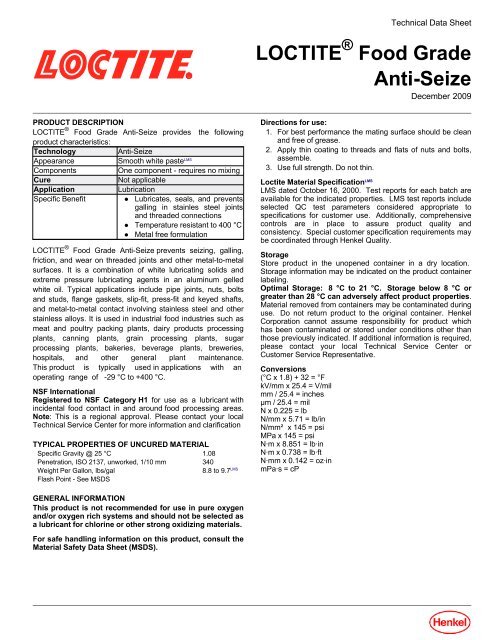 LOCTITE Food Grade Anti-Seize