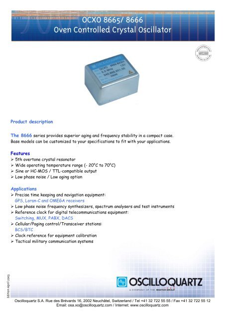 OCXO 8665/ 8666 Oven Controlled Crystal Oscillator