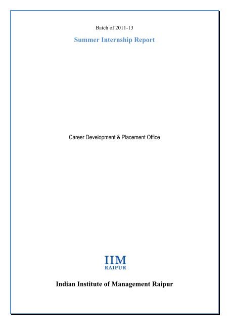 Summer Placement Report - IIM Raipur