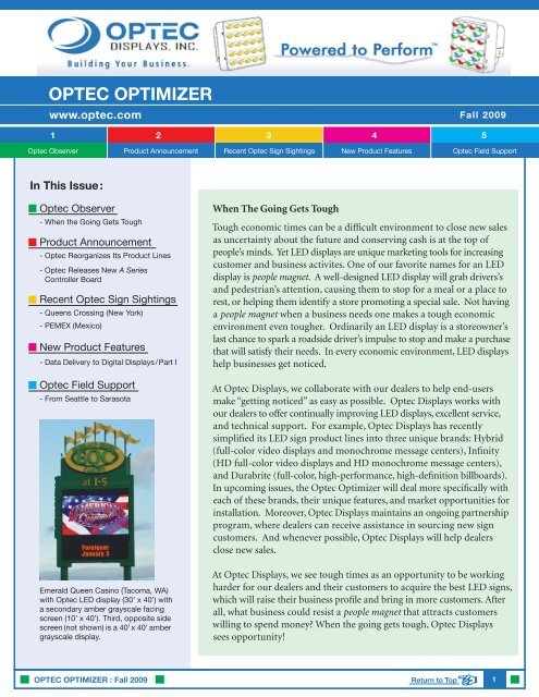 OPTEC OPTIMIZER - Optec Displays