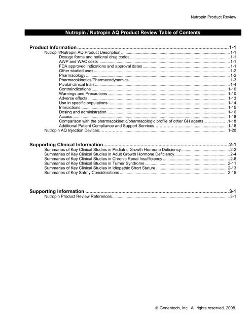 Nutropin / Nutropin AQ Product Review Table of Contents - Montana ...