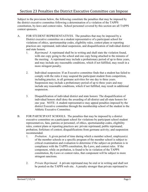 Section 23 Penalties the District Executive Committee can ... - tapps