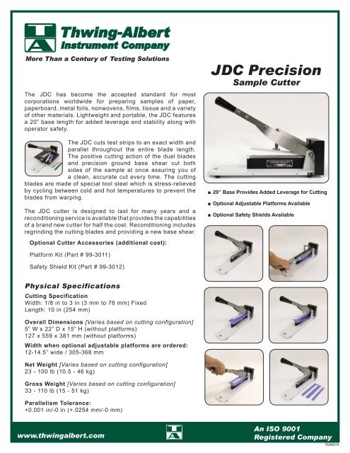 JDC Precision Sample Cutter - Thwing-Albert Instrument Co