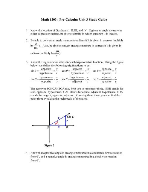 Math 1202: Pre-Calculus Unit 2 Study Guide
