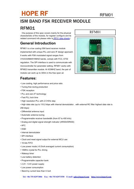 ISM BAND FSK RECEIVER MODULE RFM01