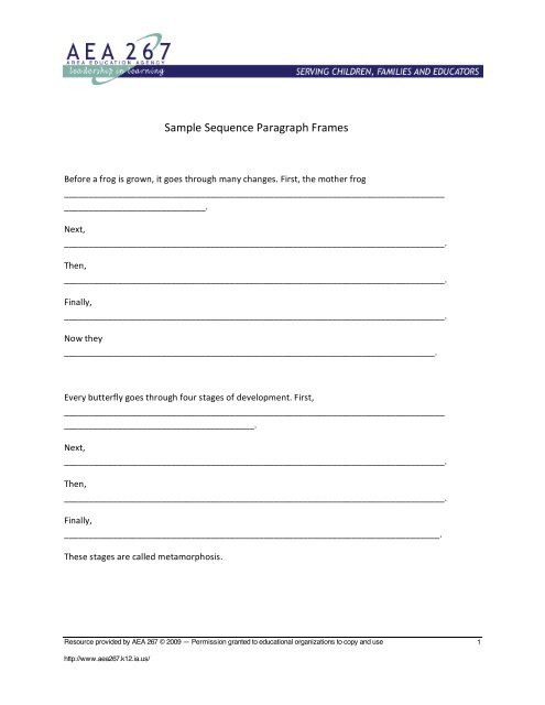 Sample Sequence Paragraph Frames - AEA 267