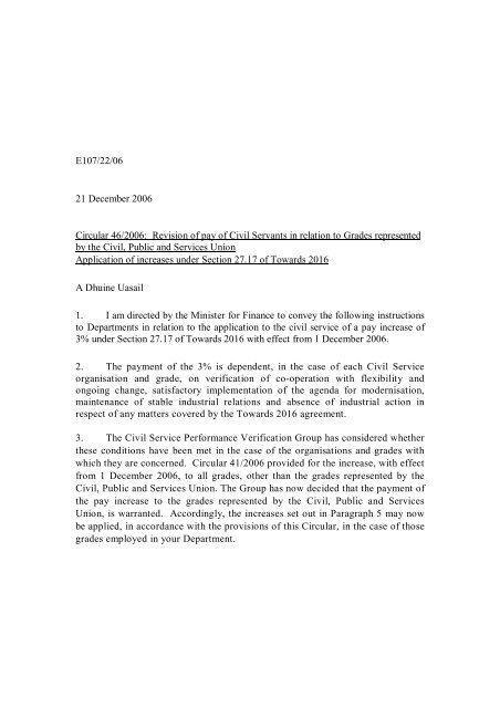 Circular 46/2006. Revision of pay in relation to grades represented ...