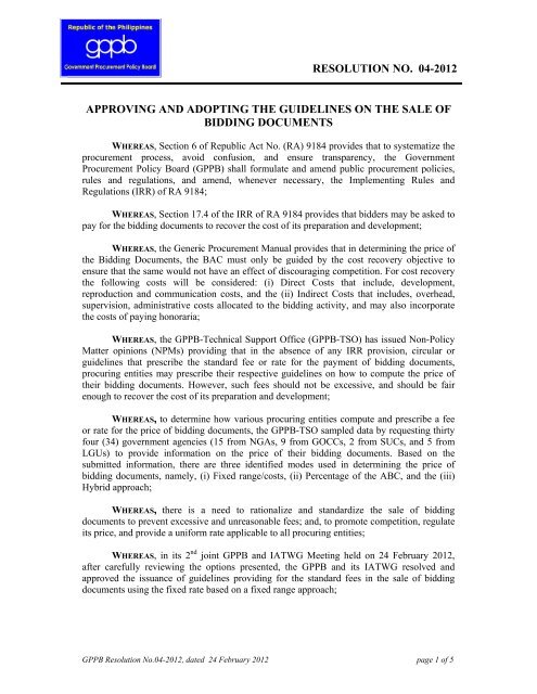 GPPB Resolution No. 04-2012