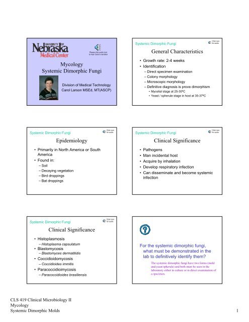 Mycology Systemic Dimorphic Fungi General ... - UNMC