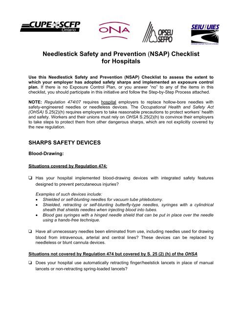 Checklist for Hospitals - Safety Syringes, Inc.