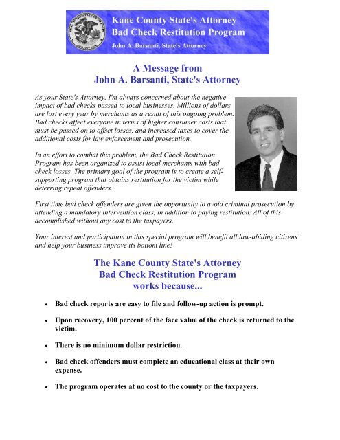 Kane County State's Attorney Bad Check Restitution Program