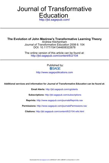 The Evolution of John Mezirow's Transformative Learning Theory