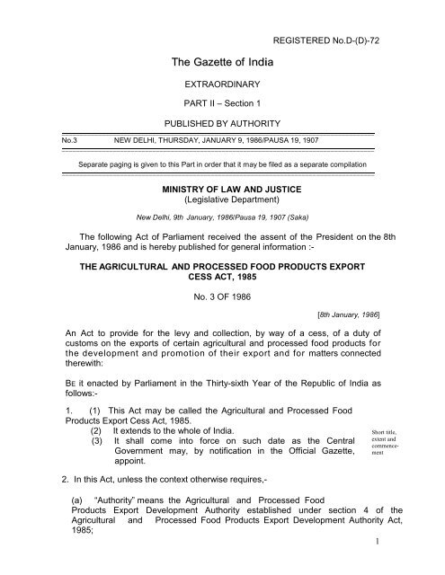 Agricultural and Processed Food Products Export Development ...