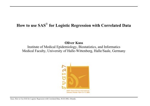 How to use SAS for Logistic Regression with Correlated Data