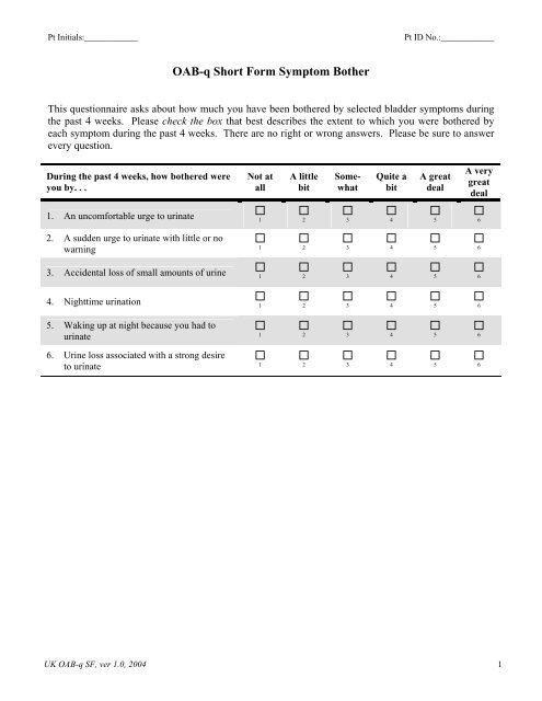 OAB-q Short Form Symptom Bother - epgonline.org