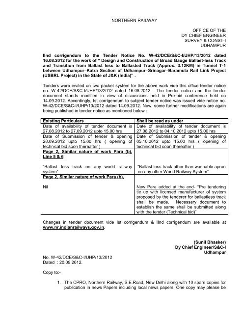 Download Tender Notice Corrigendum - Northern Railway