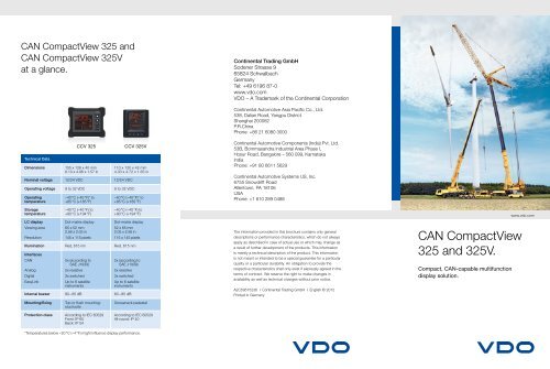 CAN CompactView 325 and 325V. - VDO Marine