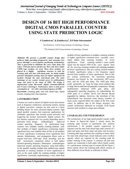 design of 16 bit high performance digital cmos parallel counter using ...