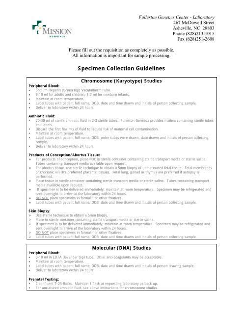 Specimen Collection Guidelines - Mission Health