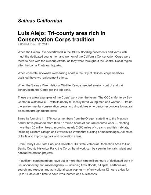 Luis Alejo - California Conservation Corps