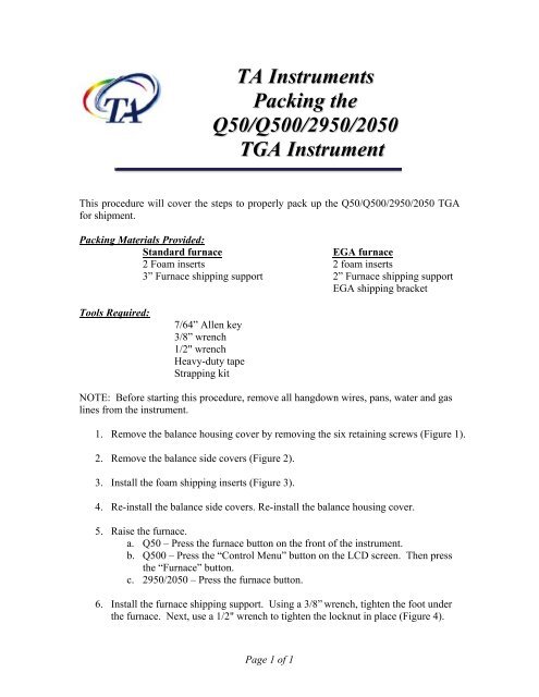 This procedure will outline the steps needed to ... - TA Instruments