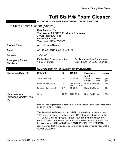 Tuff Stuff® Foam Cleaner (Aerosol) - Feldman Lumber