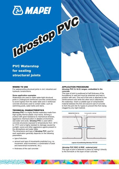 PVC Waterstop for sealing structural joints - Mapei
