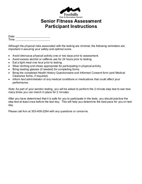 Fitness Assessment Forms - Foothills Park & Recreation