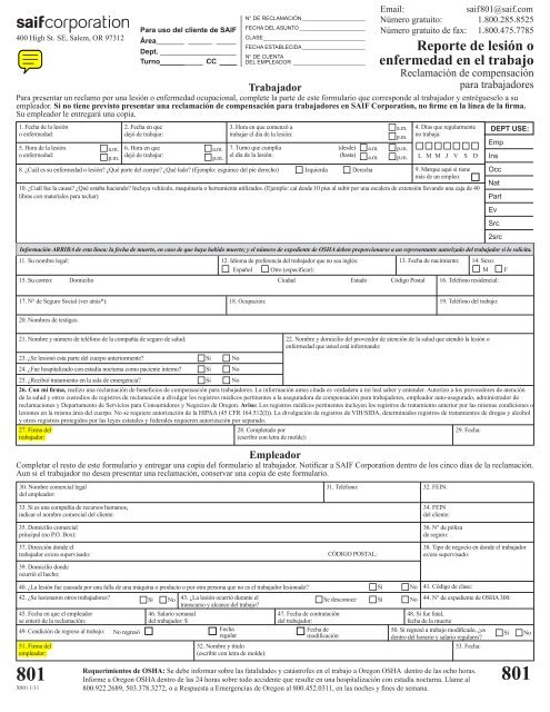 Saif Form 801 Fillable - Printable Forms Free Online