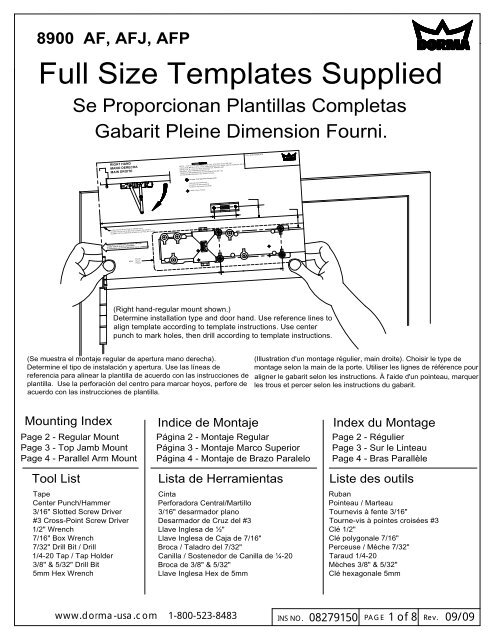 Dorma 8916-AF89 Install Guide - Epivots