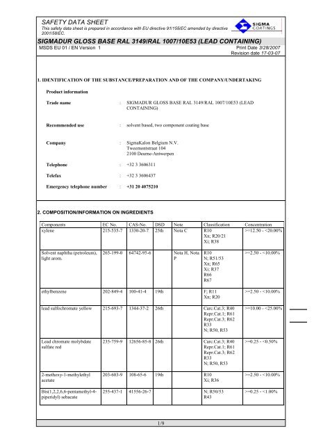 msds sigmadur gloss base ral 3149 - SIGMA PAINTS