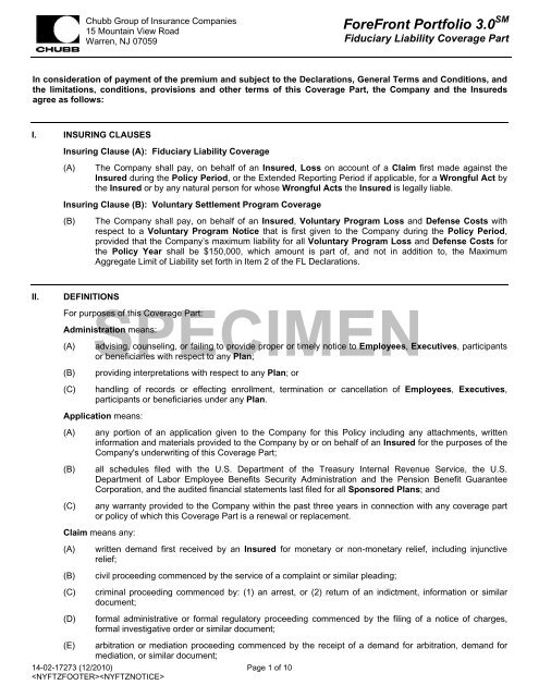 ForeFront Portfolio 3.0 - Chubb Group of Insurance Companies