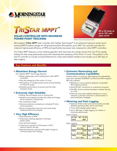 Morningstar -TriStar MPPT Controller - Matrix Energy