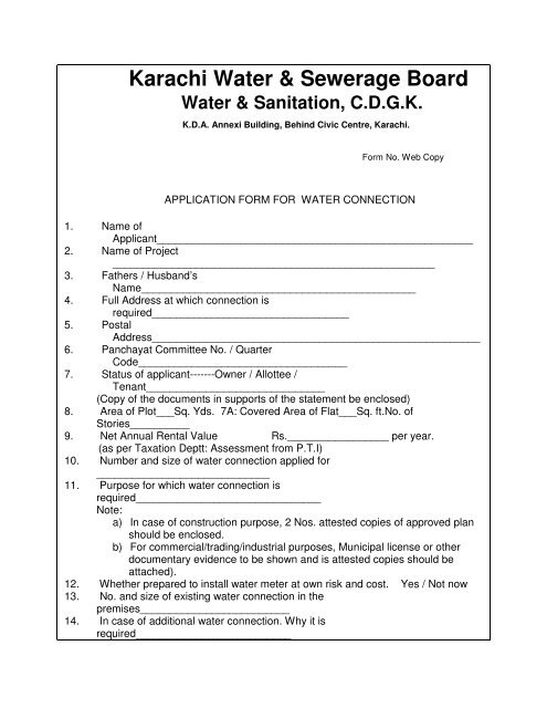 Download Application Form for New Water Connection ... - KWSB