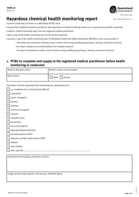 FORM 28 Hazardous Chemical Health Monitoring Report