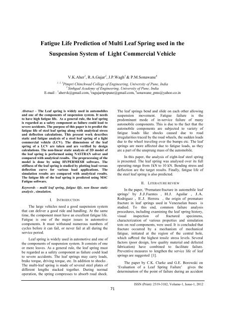 Fatigue Life Prediction of Multi Leaf Spring used in the ... - IRD India