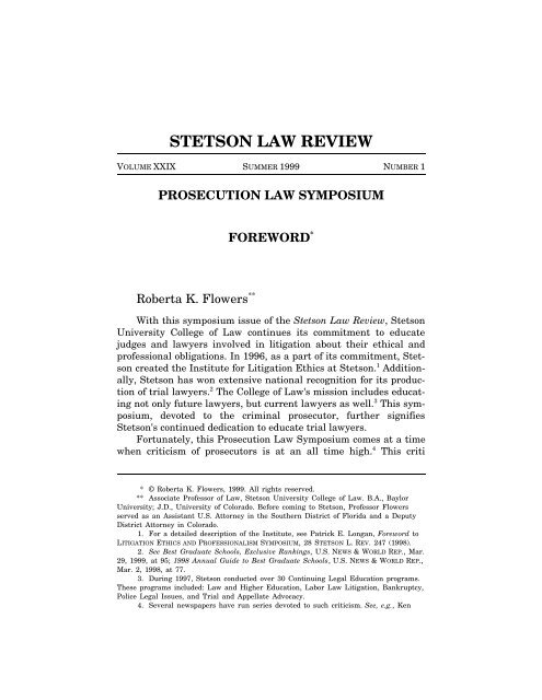 STETSON LAW REVIEW - Stetson University College of Law