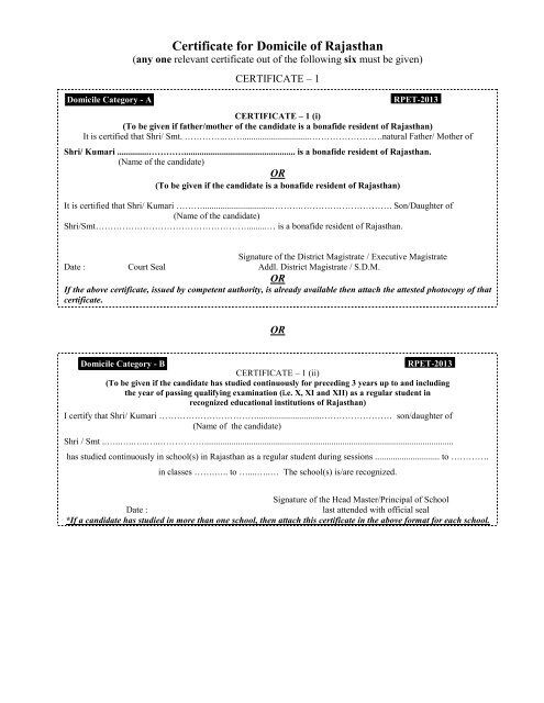 Format of various certificates - Board of Technical Education ...