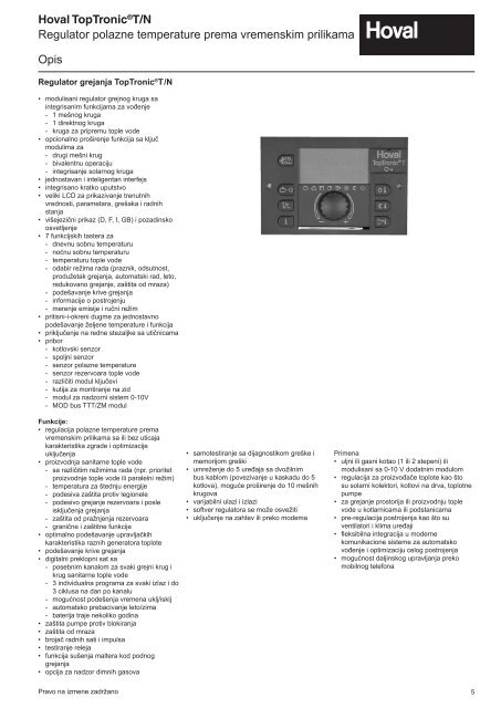 Hoval TopTronic®T/N Regulator polazne temperature prema ...